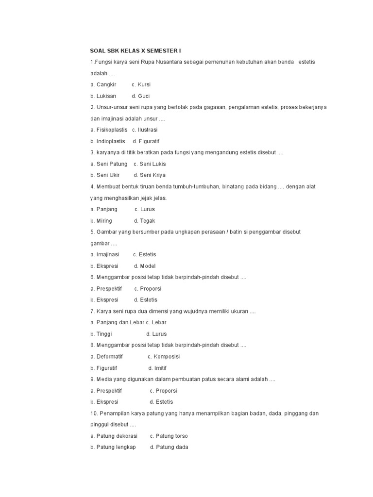 Soal SBK Kelas X Semester I | PDF