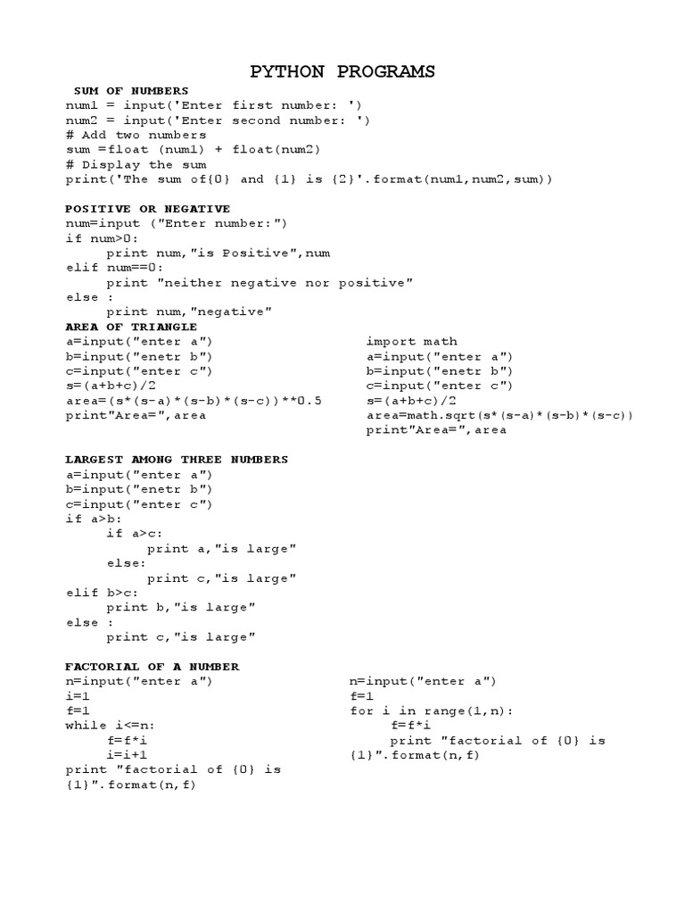 Python Programs: Sum of Numbers | PDF