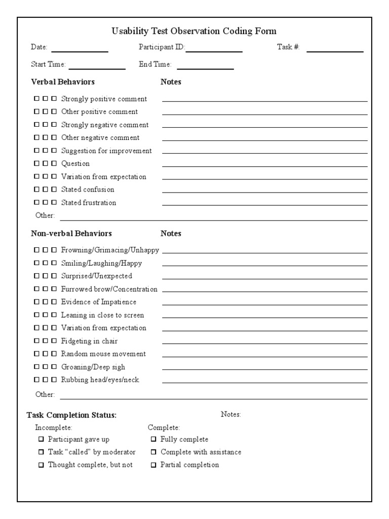 Us Ability Test Observation Coding Form | PDF