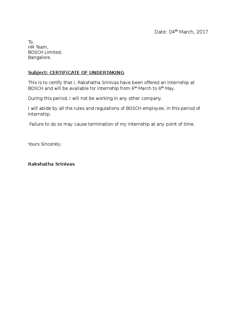 Certificate of Undertaking | PDF