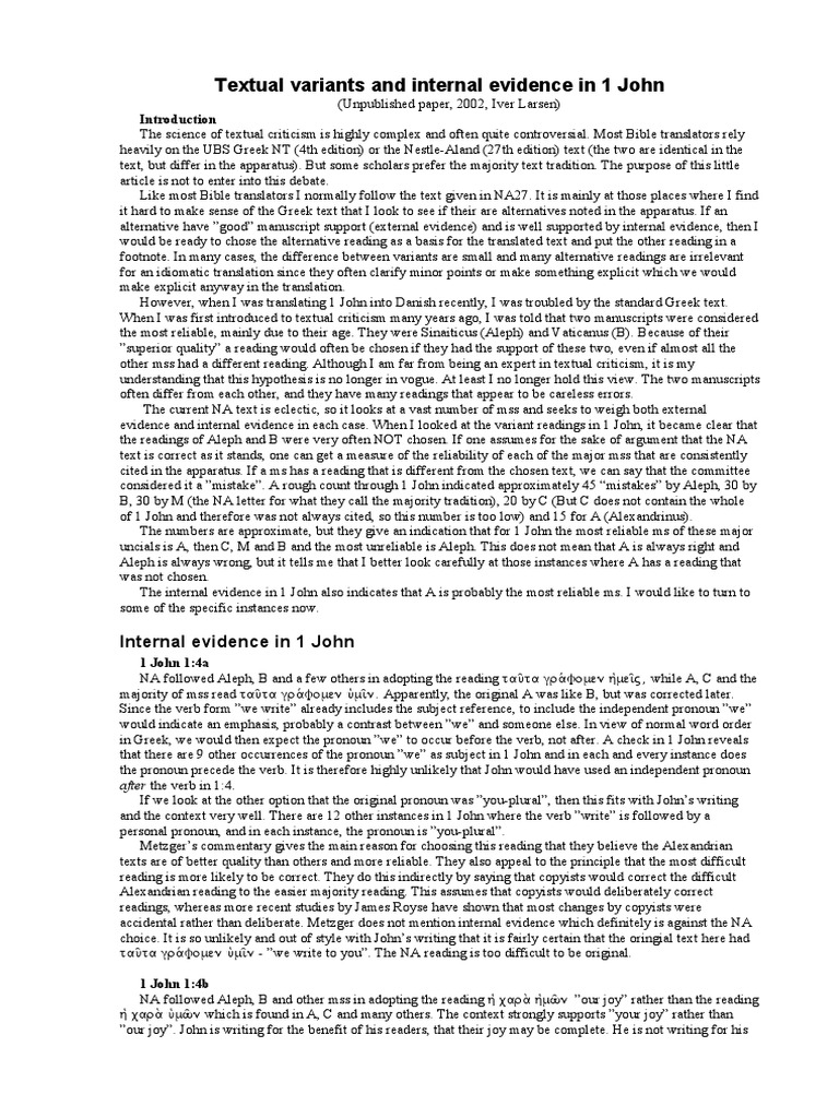Textual Variants and Internal Evidence | PDF | Textual Criticism ...