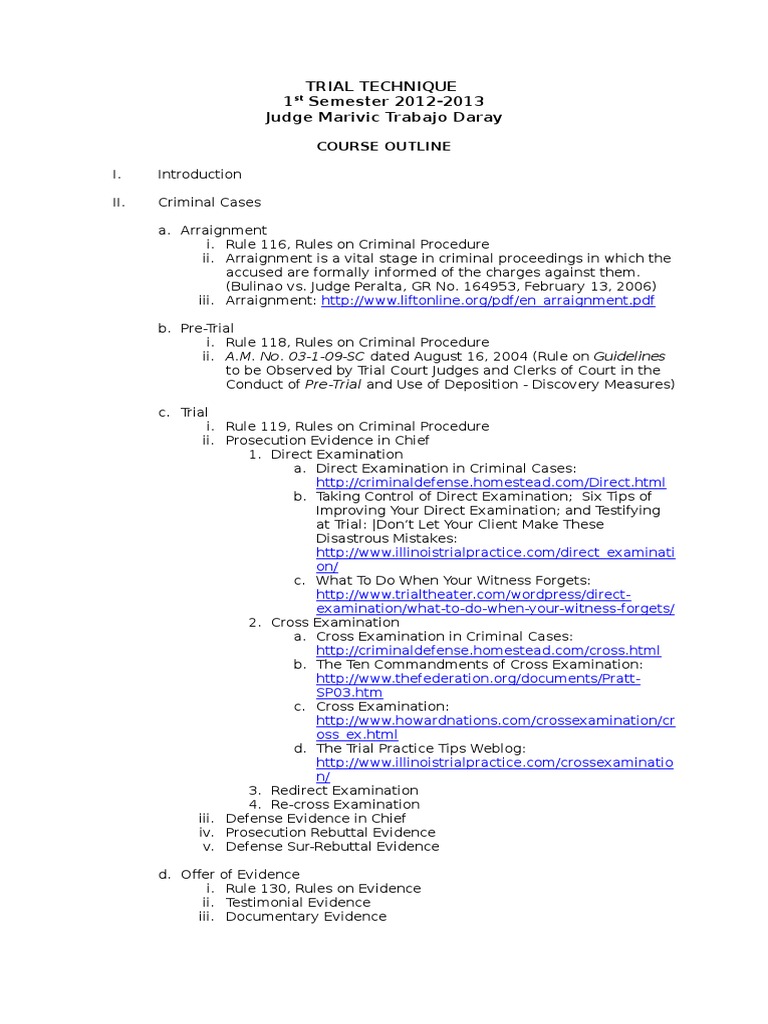 Trial Technique Outline 1 | PDF
