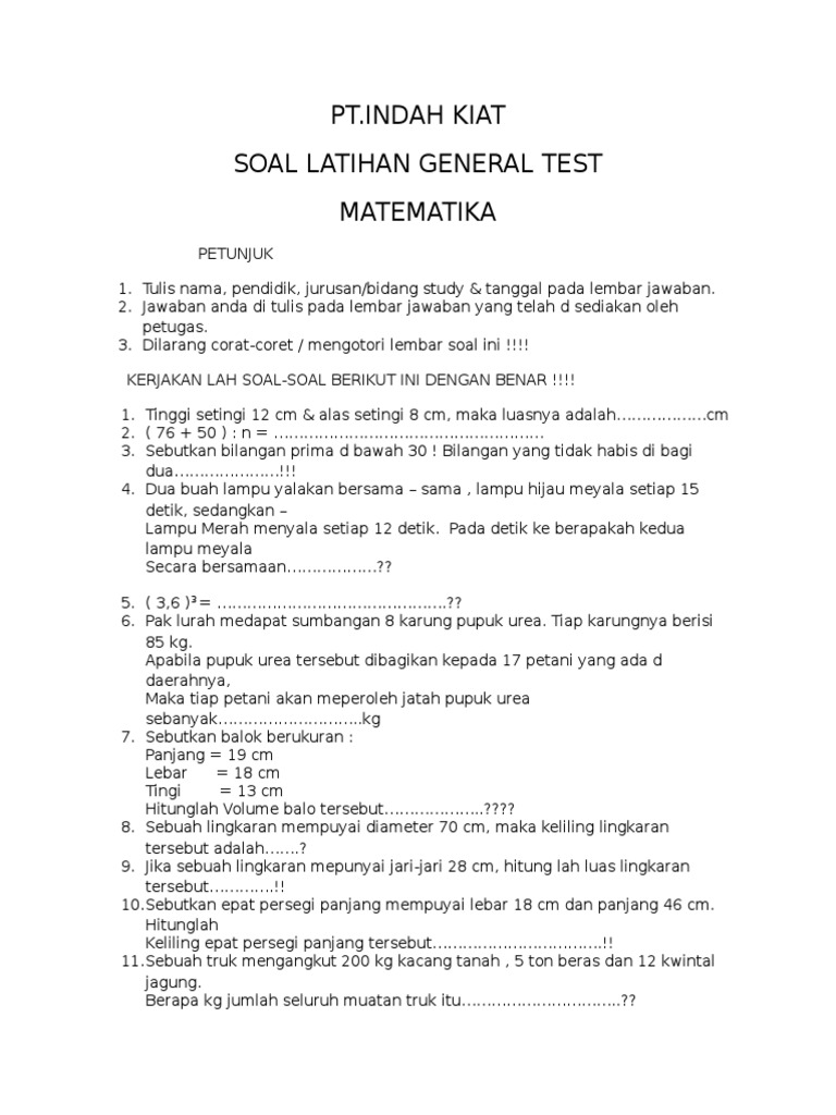 Soal Latihan General Test | PDF