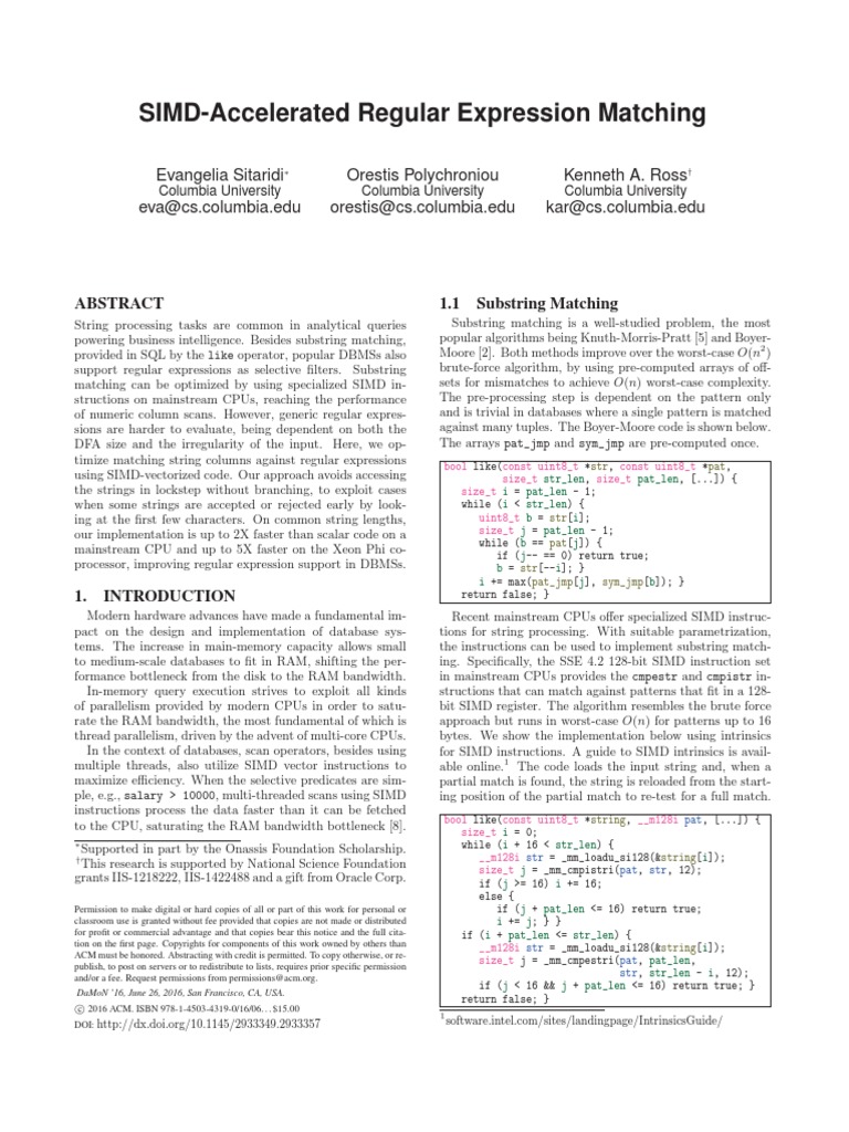 SIMD-Accelerated Regular Expression Matching | PDF | Array Data Structure | String (Computer ...