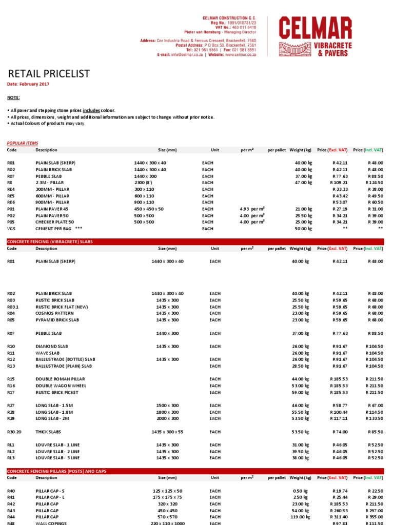 Celmar Hardware Price List 2017 | PDF | Building Materials | Masonry