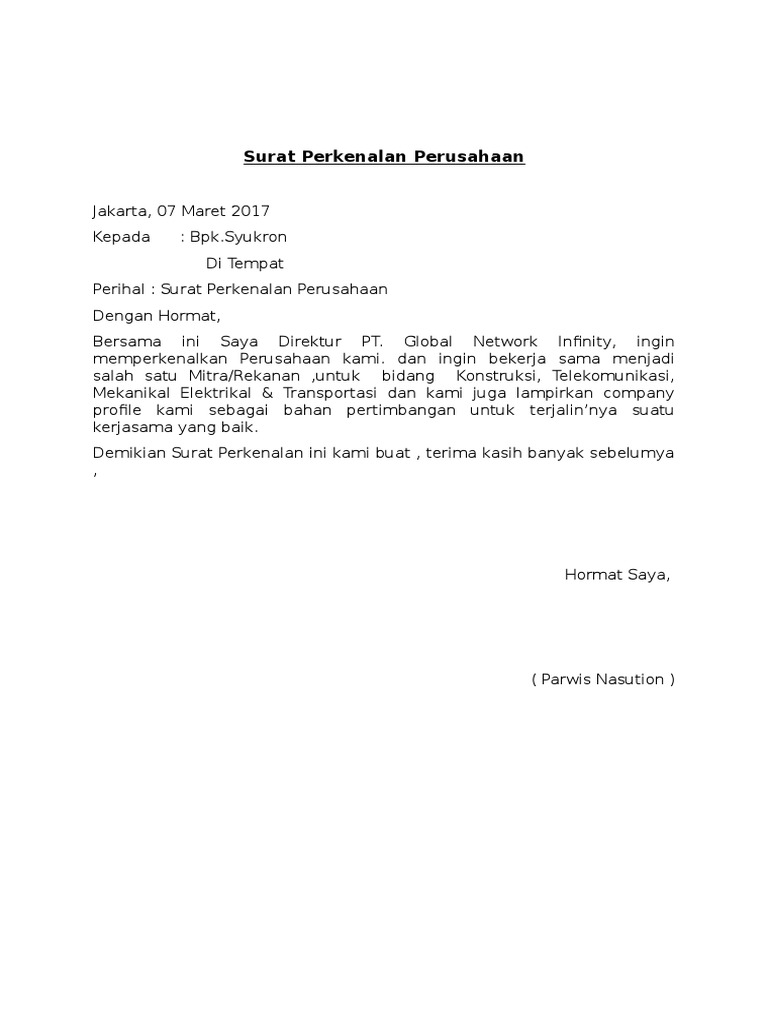 Surat Perkenalan Perusahaan | PDF