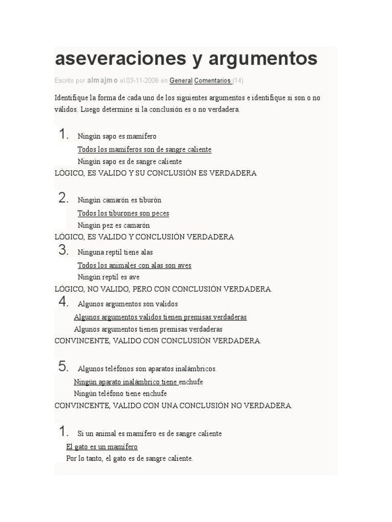 Aseveraciones y Argumentos | PDF | Validez | Argumento