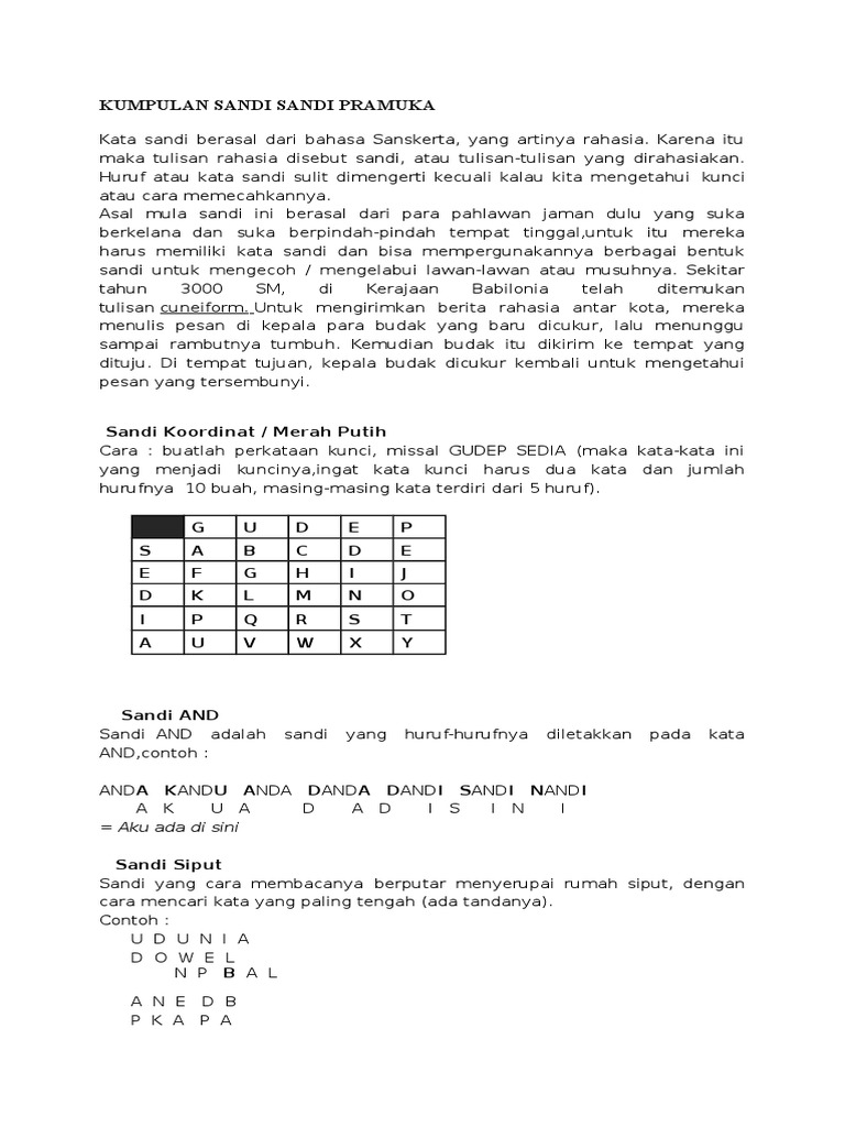 Kumpulan Sandi Pramuka Lengkap | PDF | Seni & Disiplin Bahasa