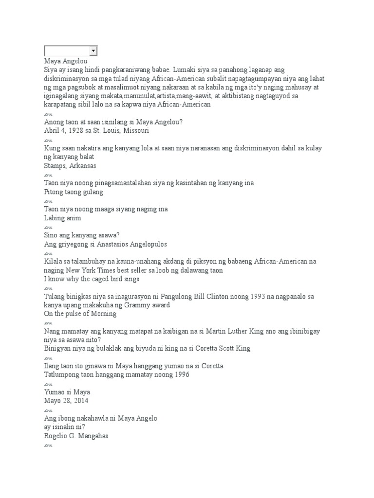 Maya Angelou Quiz 3rd Grad | PDF