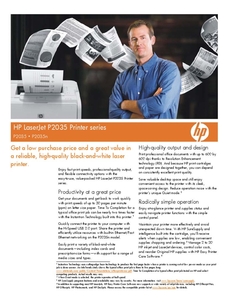 HP LaserJet P2035 Printer DataSheet PDF | PDF | Printer (Computing ...