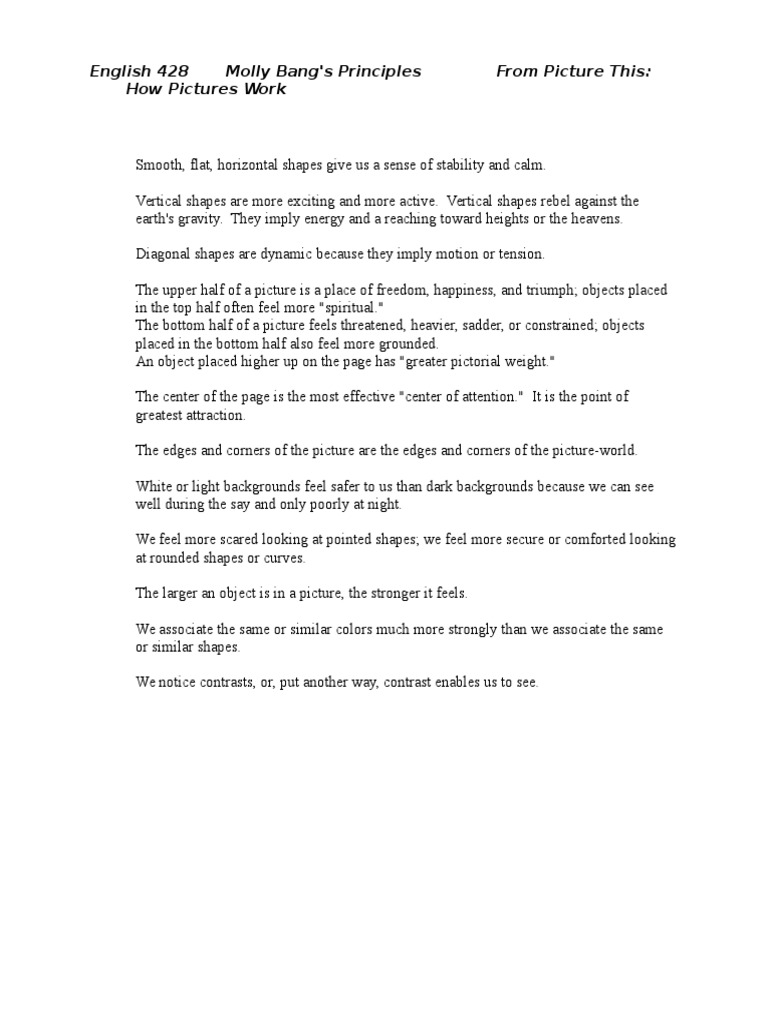 English 428 Molly Bang's Principles From Picture This: How Pictures ...