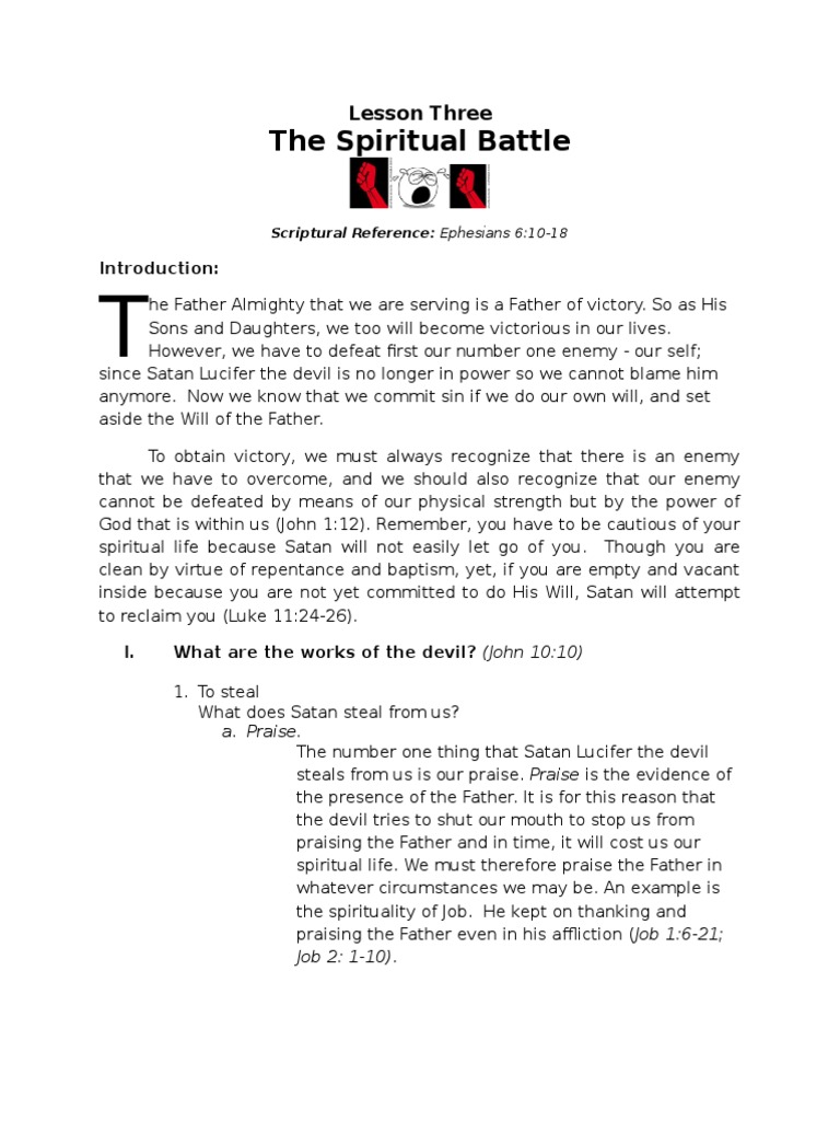 Lesson 3 Spiritual Conflict | PDF | Devil | Satan