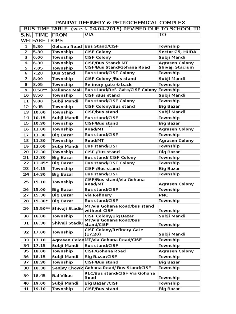 Bus Time Table April 16 | PDF | Bus Transport | Transport
