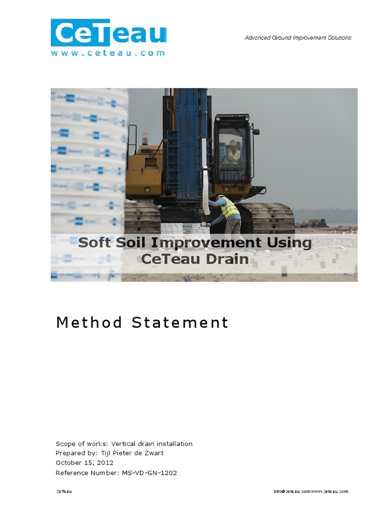 Method Statement PVD Wick Drain | PDF | Drilling Rig | Drainage