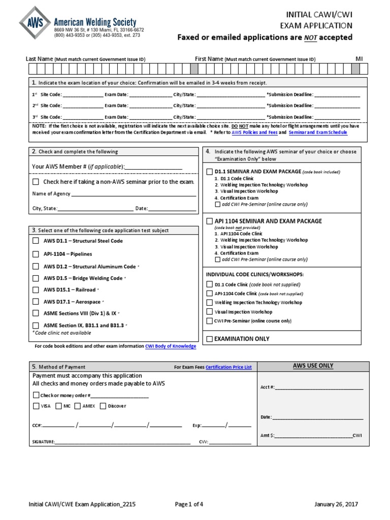 2215 CAWI CWI Initial Exam App | PDF | Welding | Construction