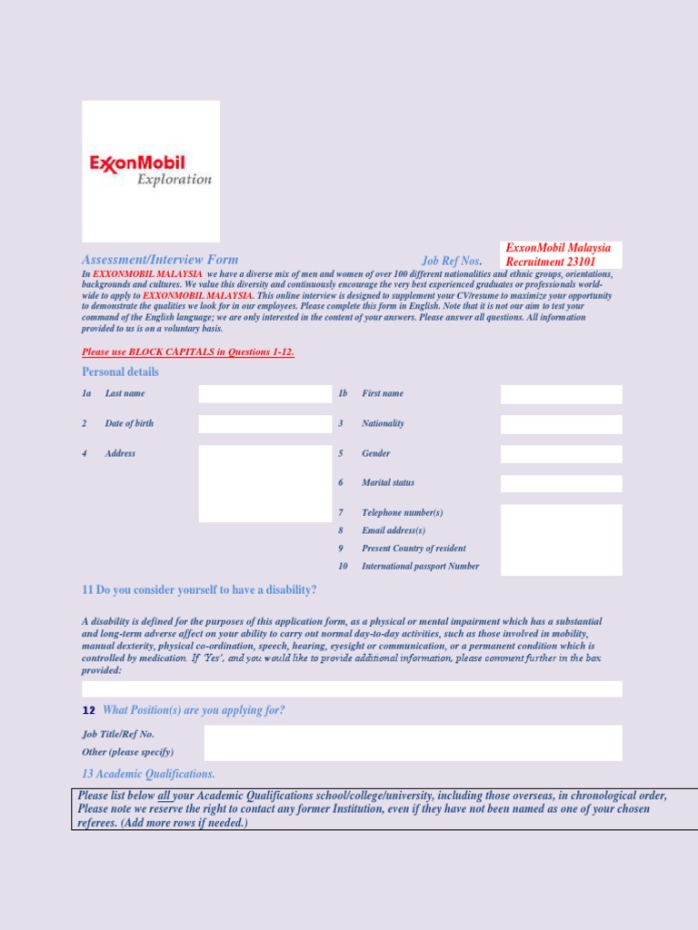 Exxonmobil Assessment Interview. | PDF | Personally Identifiable ...