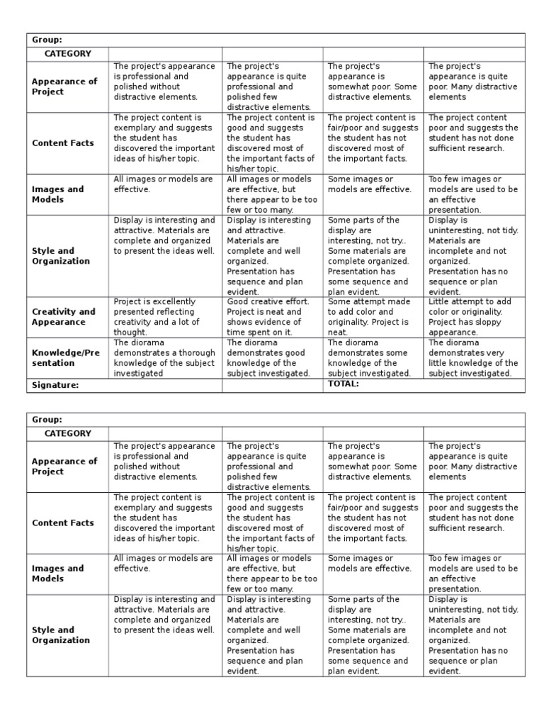Diorama Rubric (BSED-SS) | PDF | Creativity | Cognition