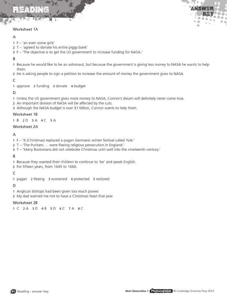 Reading - Answer Key: Photocopiable | PDF