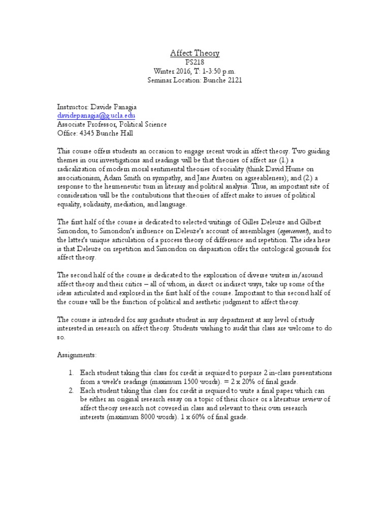 Exploring Affect Theory in Political Science | PDF | Gilles Deleuze ...