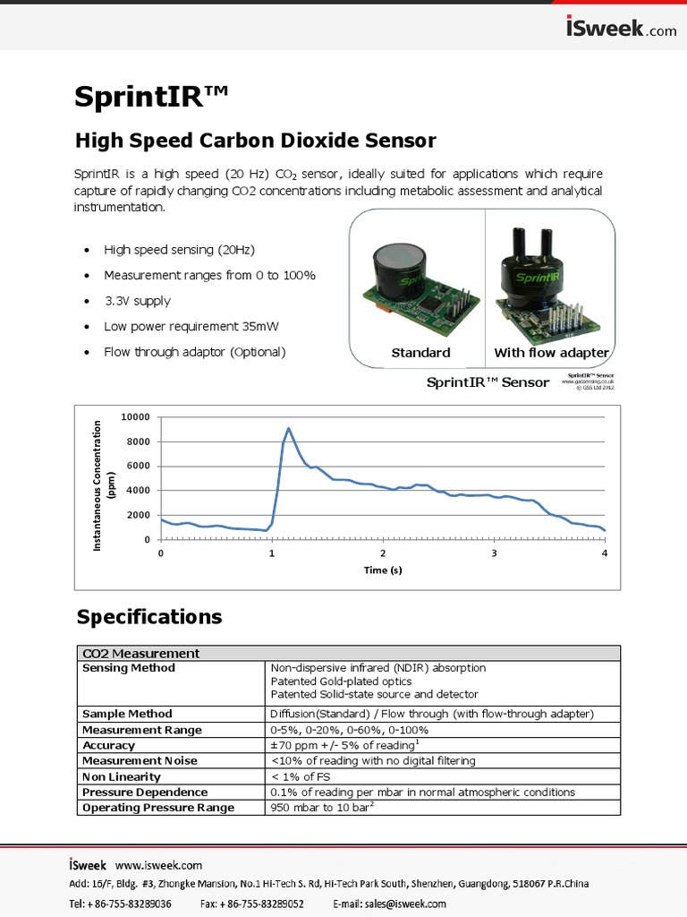 Isweek SprintIR CO2 Sensor | PDF | Carbon Dioxide | Sensor