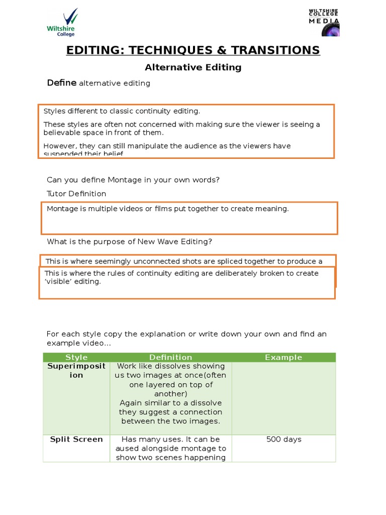 Editing Techniques and Transitions - Alternative Editing | PDF | Leisure