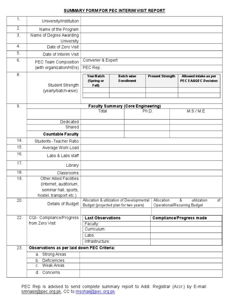 Interim Visit Summary Format | PDF | Students | Further Education