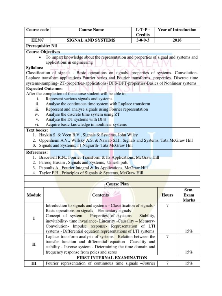 EE307 Signals and Systems | PDF | Fourier Transform | Analysis