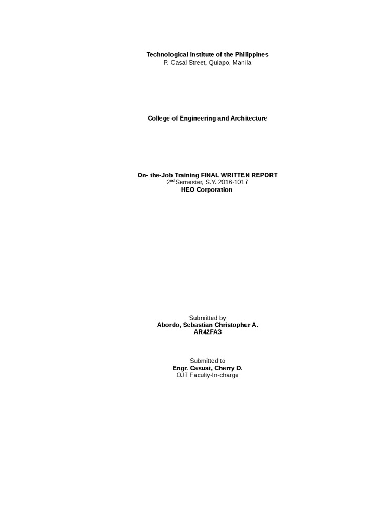 Ojt Final Written Report | PDF | Architect | Internship