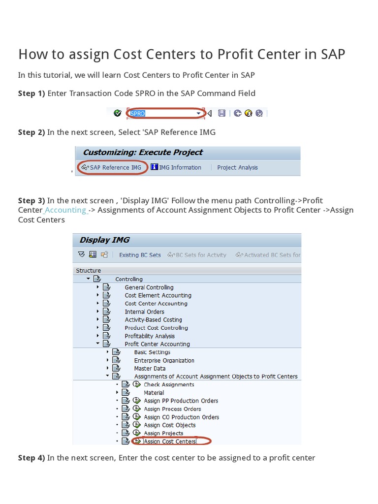 How To Assign Cost Centers To Profit Center in SAP | PDF