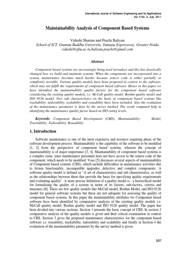 Maintainability Analysis of Component Based Systems | PDF | Component ...