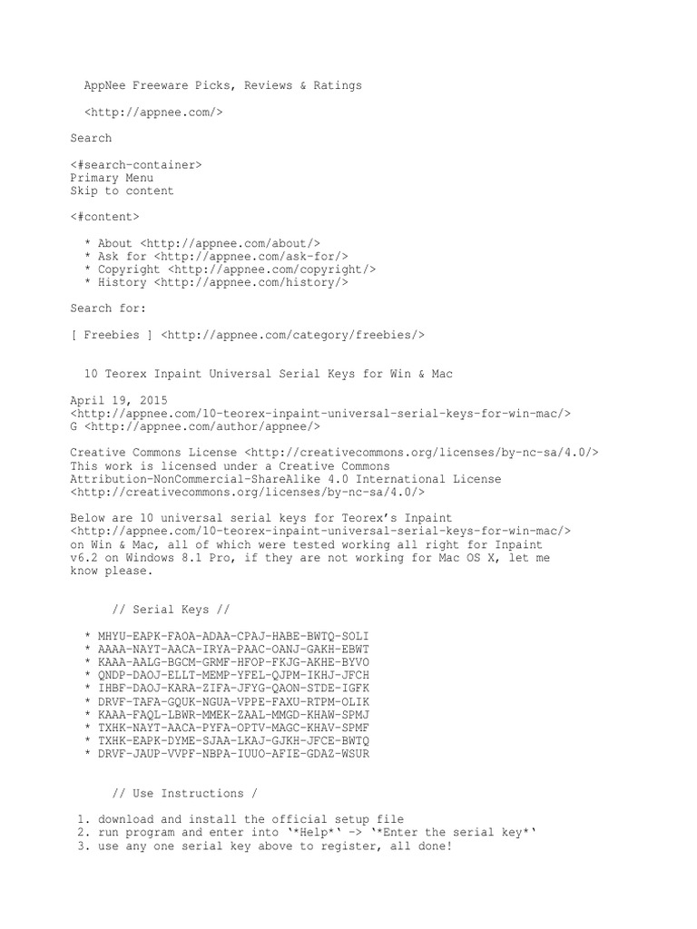 10 Teorex Inpaint Universal Serial Keys | Download Free PDF | Mac Os ...