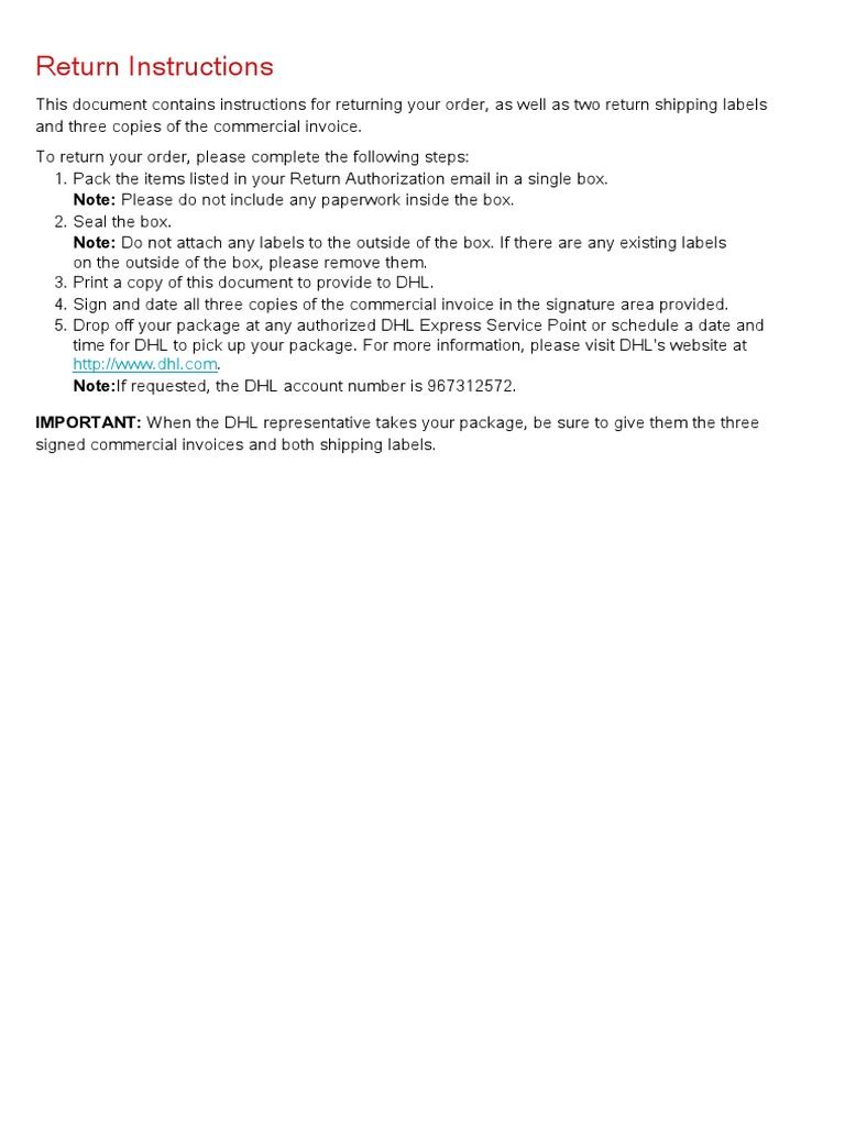 Return Instructions | PDF | Exports | Address (Geography)