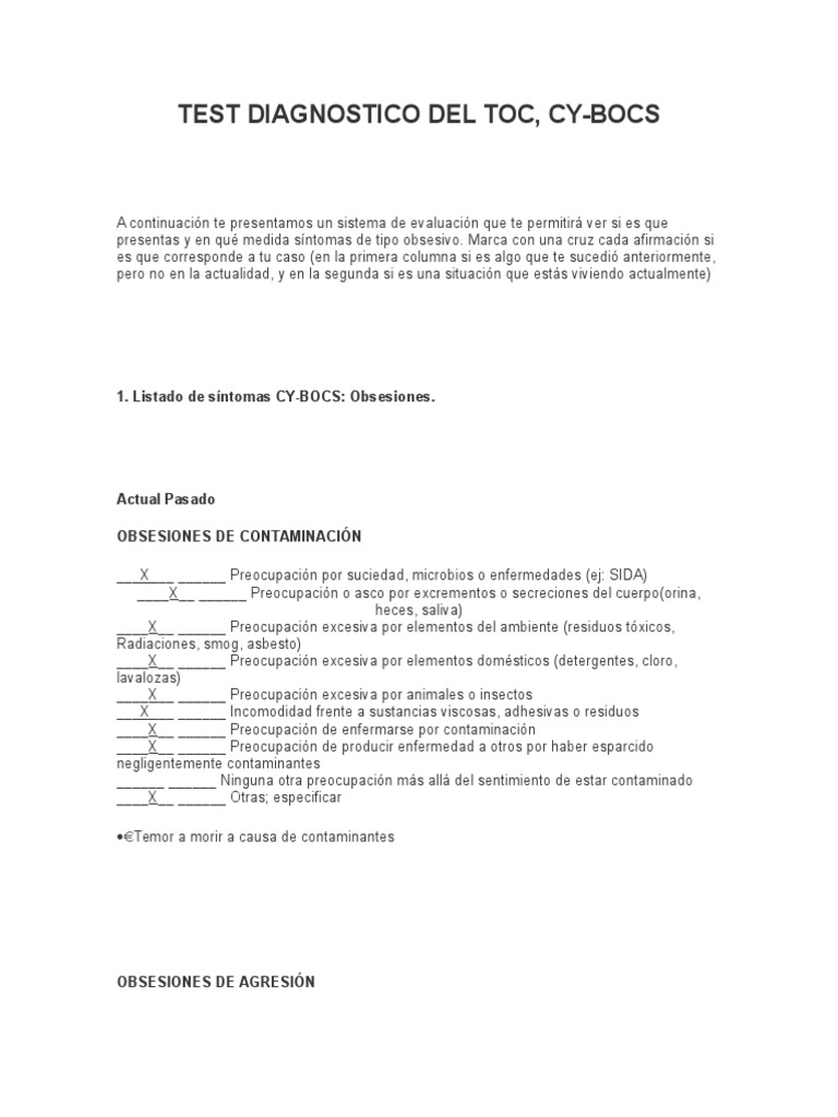 Test Diagnostico Del Toc | PDF | Ansiedad | Temor