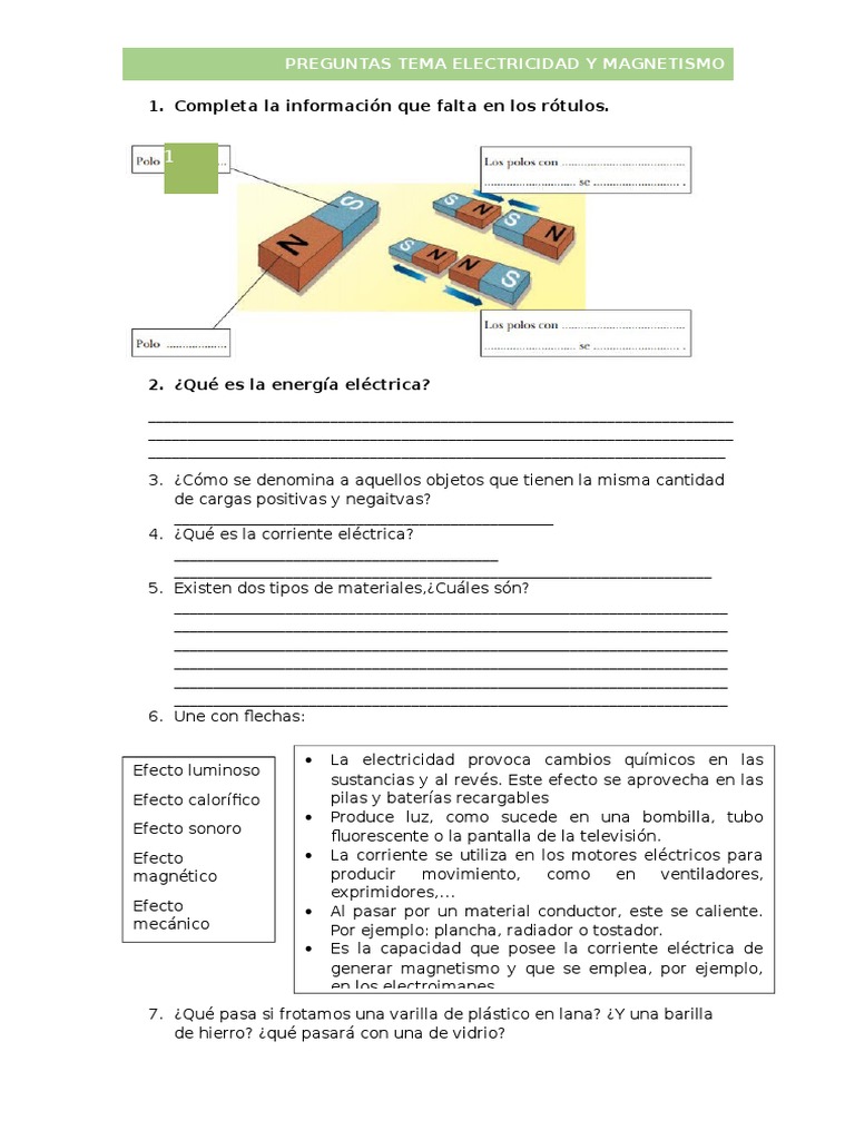 Hojas De Trabajo Sobre Electricidad Y Magnetismo Hojas De Ejercicios