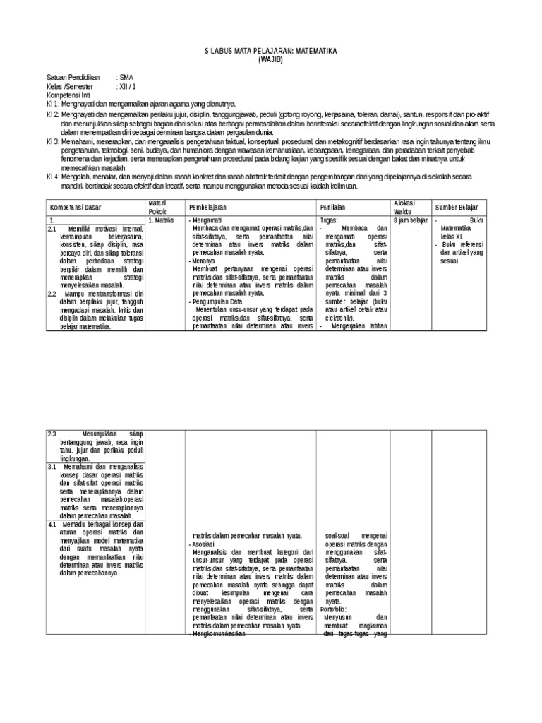 SILABUS Matriks | PDF | Teknologi & Rekayasa