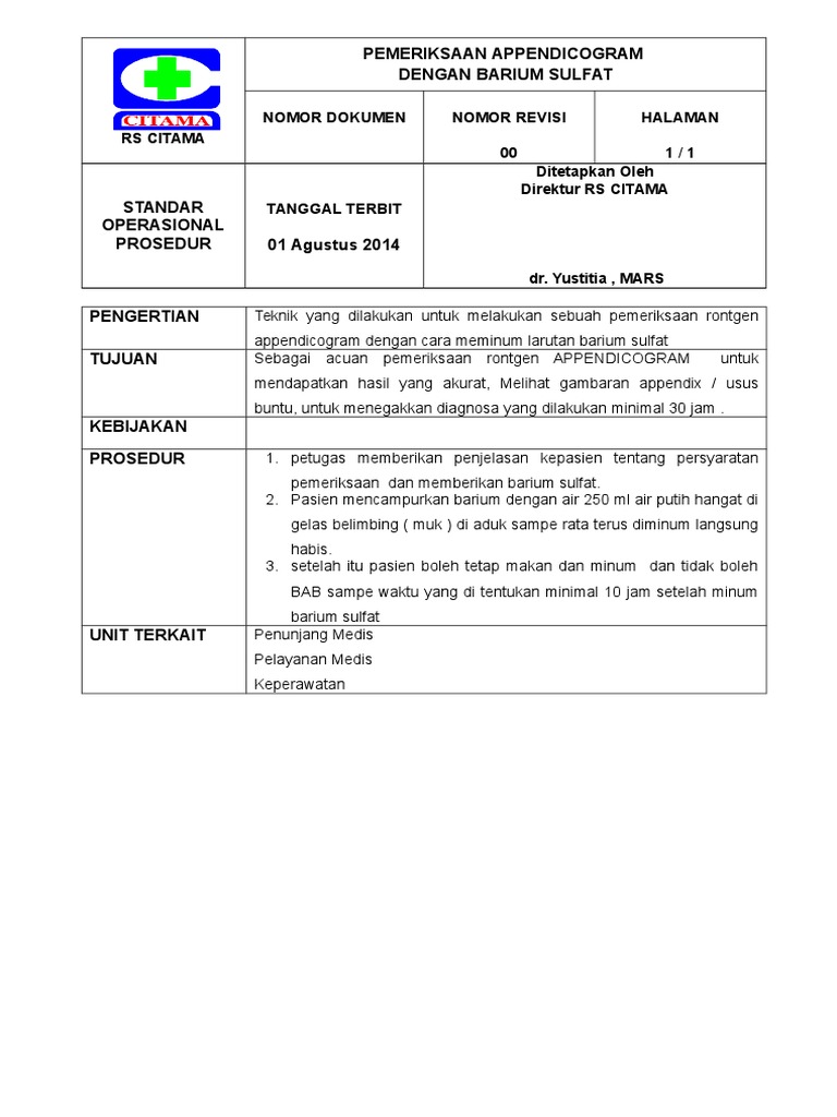 Prosedur Pemeriksaan Appendicogram | PDF | Sains & Matematika