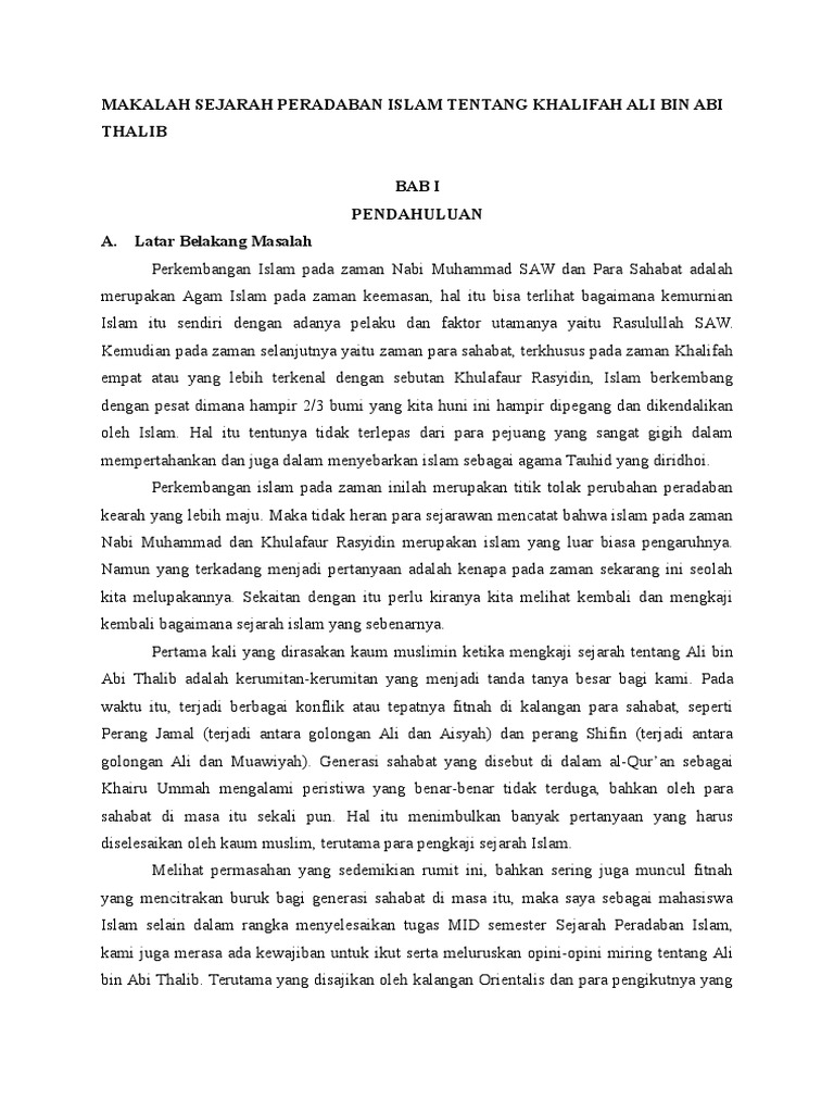 Makalah Sejarah Peradaban Islam Tentang Khalifah Ali Bin Abi Thalib | PDF | Agama & Spiritualitas