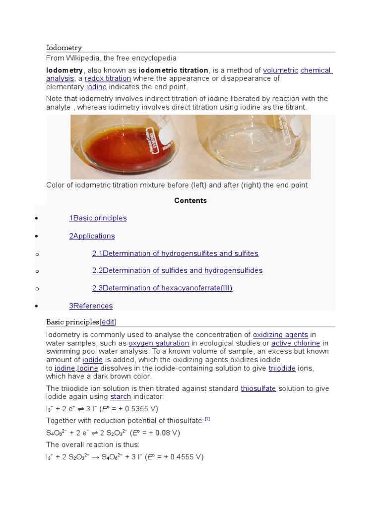 Iodometry | PDF | Chemical Process Engineering | Analytical Chemistry