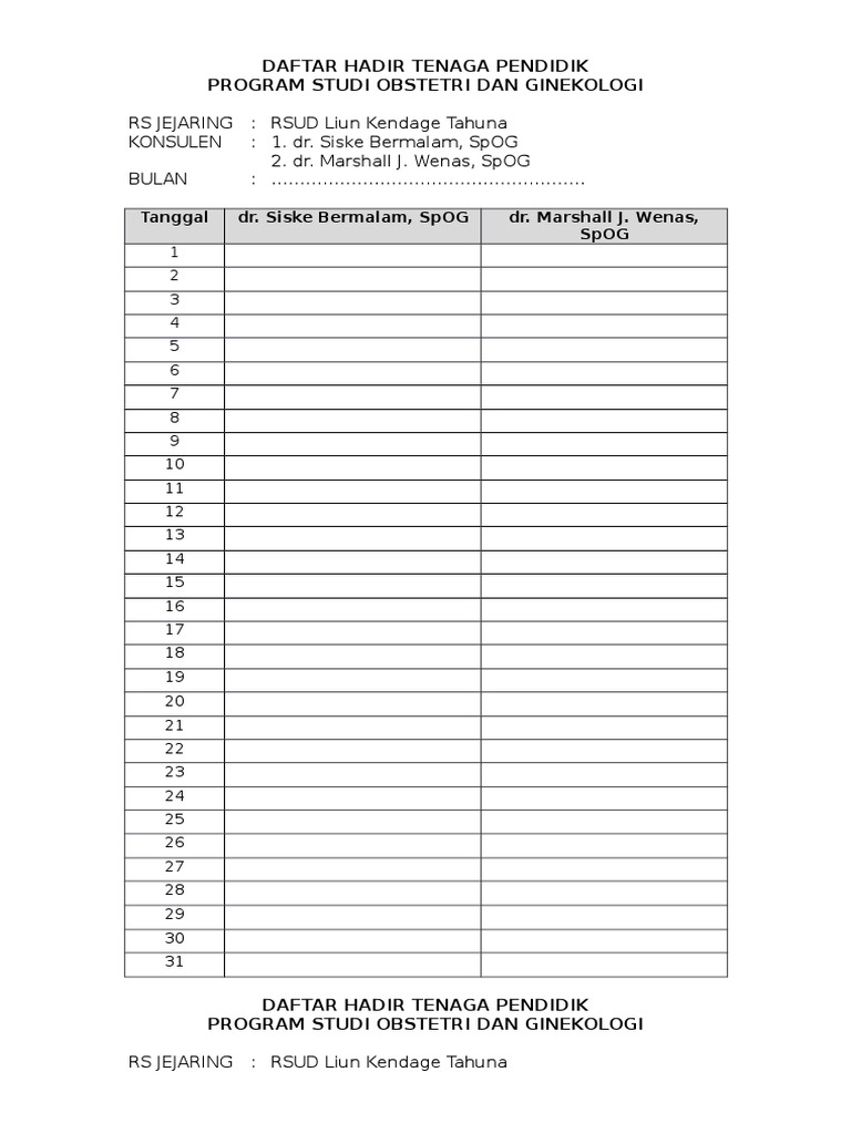 Absen Dosen Tahuna | PDF