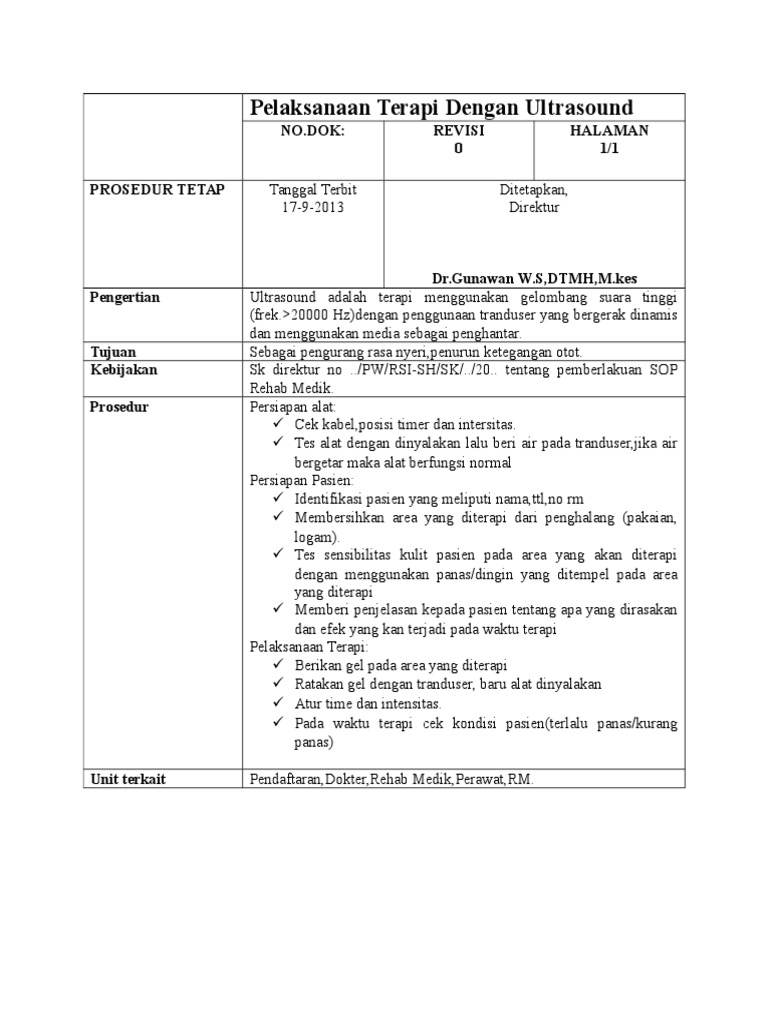 Prosedur Terapi Ultrasound Fisioterapi | PDF