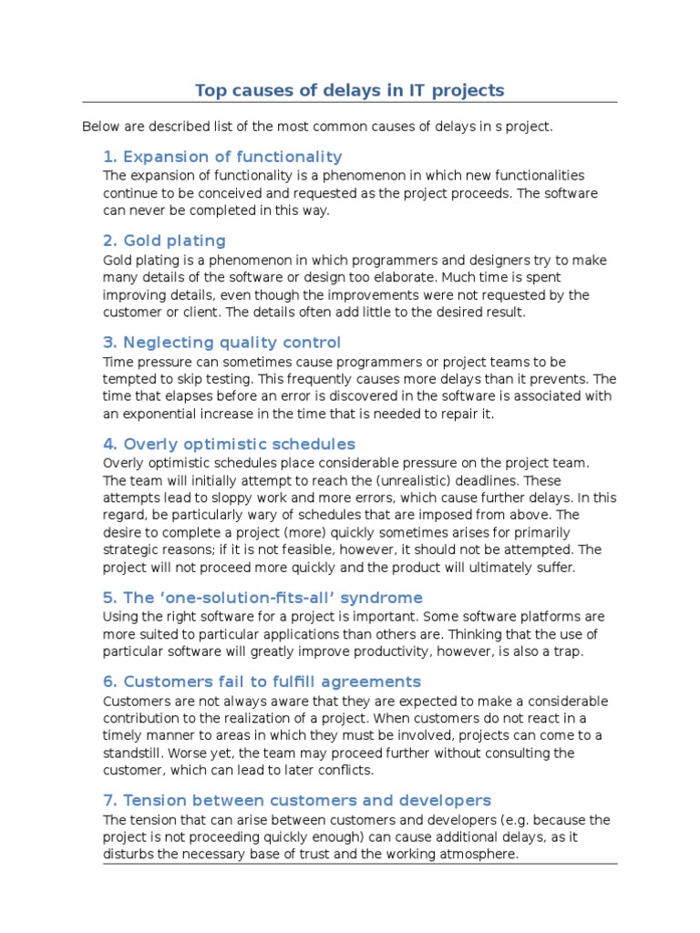 Top 11 Causes of Delays in IT Projects | PDF | Programmer | Computing