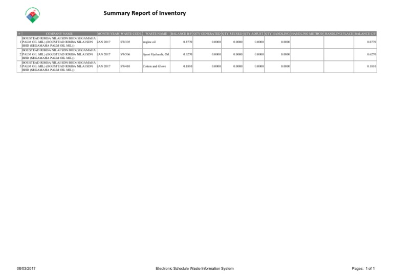 Summary Report of Inventory Jan 17 | PDF | Technology & Engineering