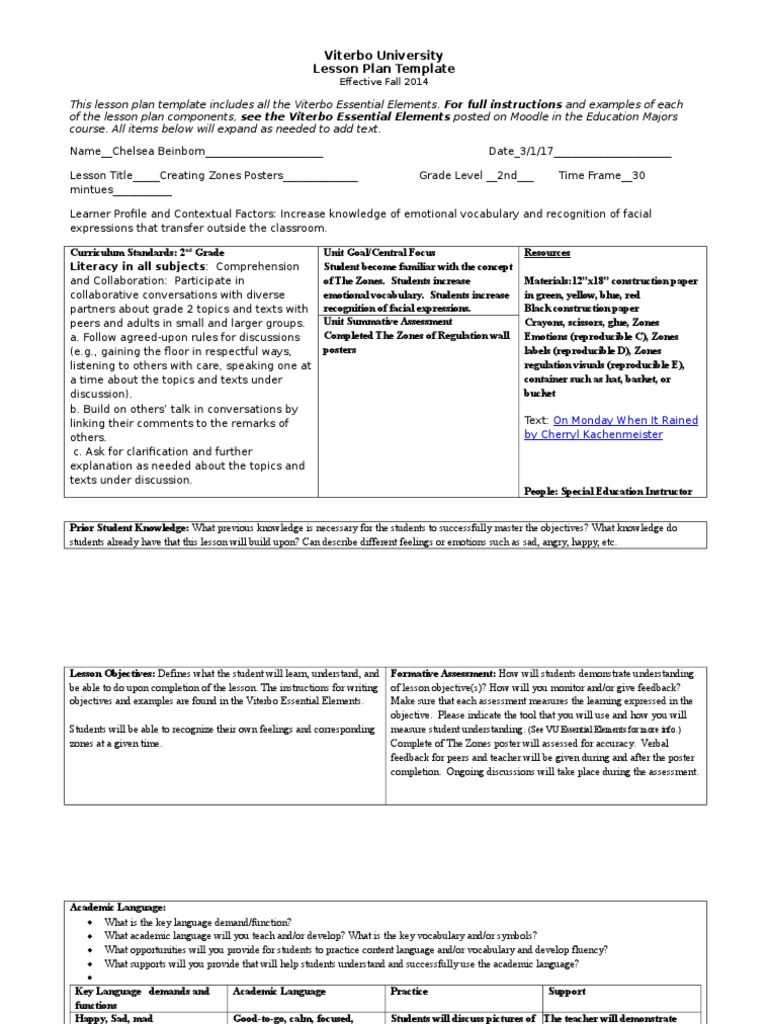 Zones Lesson Plan | PDF | Lesson Plan | Emotional Self Regulation