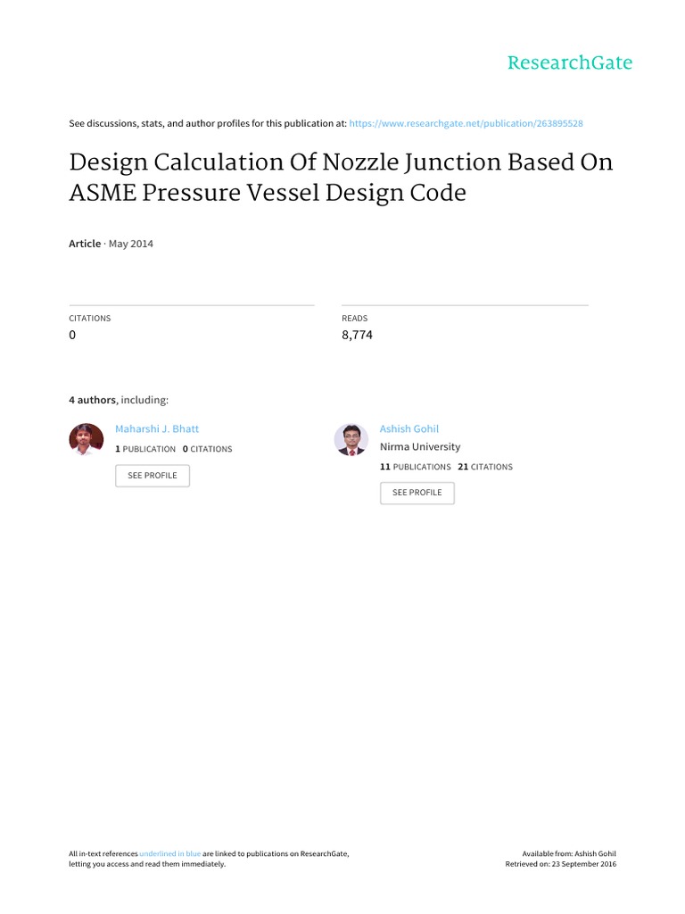 Design Calculation of Nozzle Junction Based On ASME Pressure Vessel ...