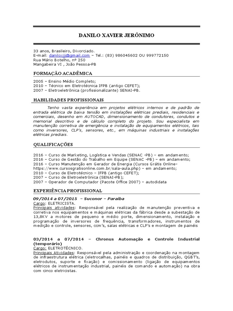 Z.Curriculum Danilo | Eletricista | Engenharia Elétrica