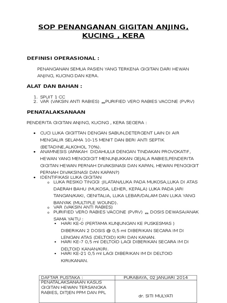 Sop Penanganan Gigitan Anjing | PDF