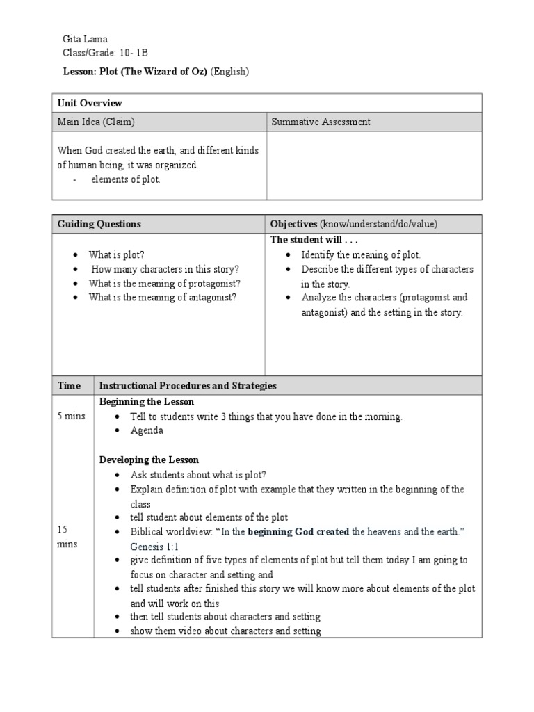lp-5 Thu 10-1b Plot of The Wizard of Oz | PDF