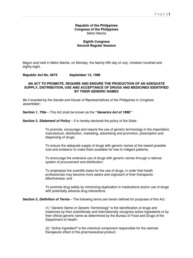 Generics Act of 1988 | PDF | Pharmaceutical Drug | Generic Drug