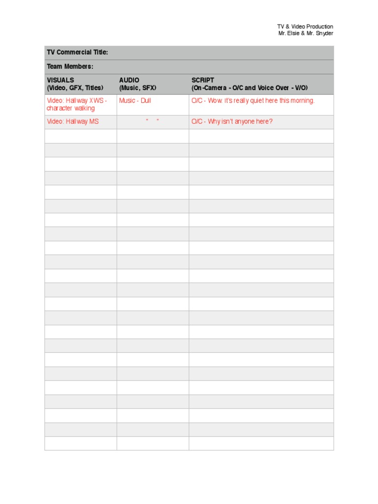 TV Commercial 3 Column Script Exemplar | PDF