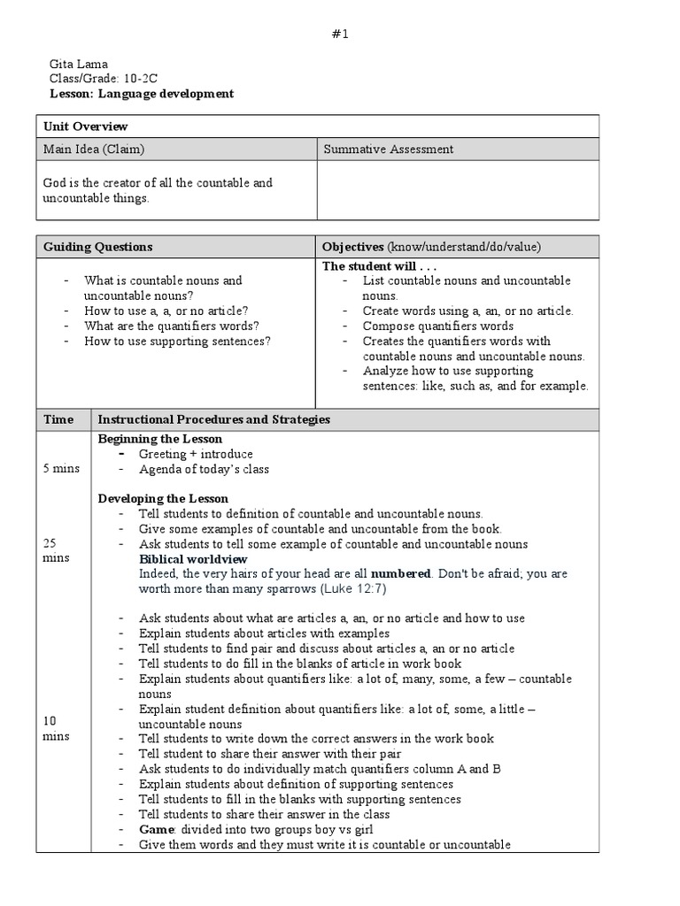 lp-1 Mon 10-2c Countable and Uncountable | PDF | Noun | Educational ...